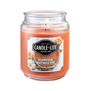 candle-lite scented candles,pumpkin nutmeg pie fragrance, one 18 oz. single-wick aromatherapy candle with 110 hours of burn time, orangecolor