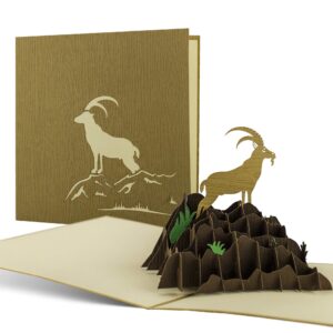 birthday card hiking, pop up card mountains and goat, birthday greetings for him for her, happy birthday gift, surprise holiday card, holiday invite, hiking mountaineering invitation, h09