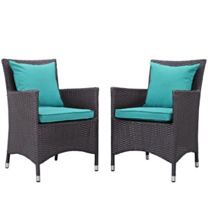 modway eei-2188-exp-trq-set 2 piece set convene wicker rattan outdoor patio, two dining armchairs, turquoise