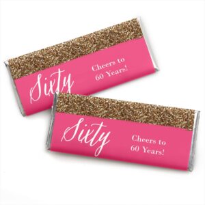 big dot of happiness chic 60th birthday - pink and gold - candy bar wrappers birthday party favors - set of 24