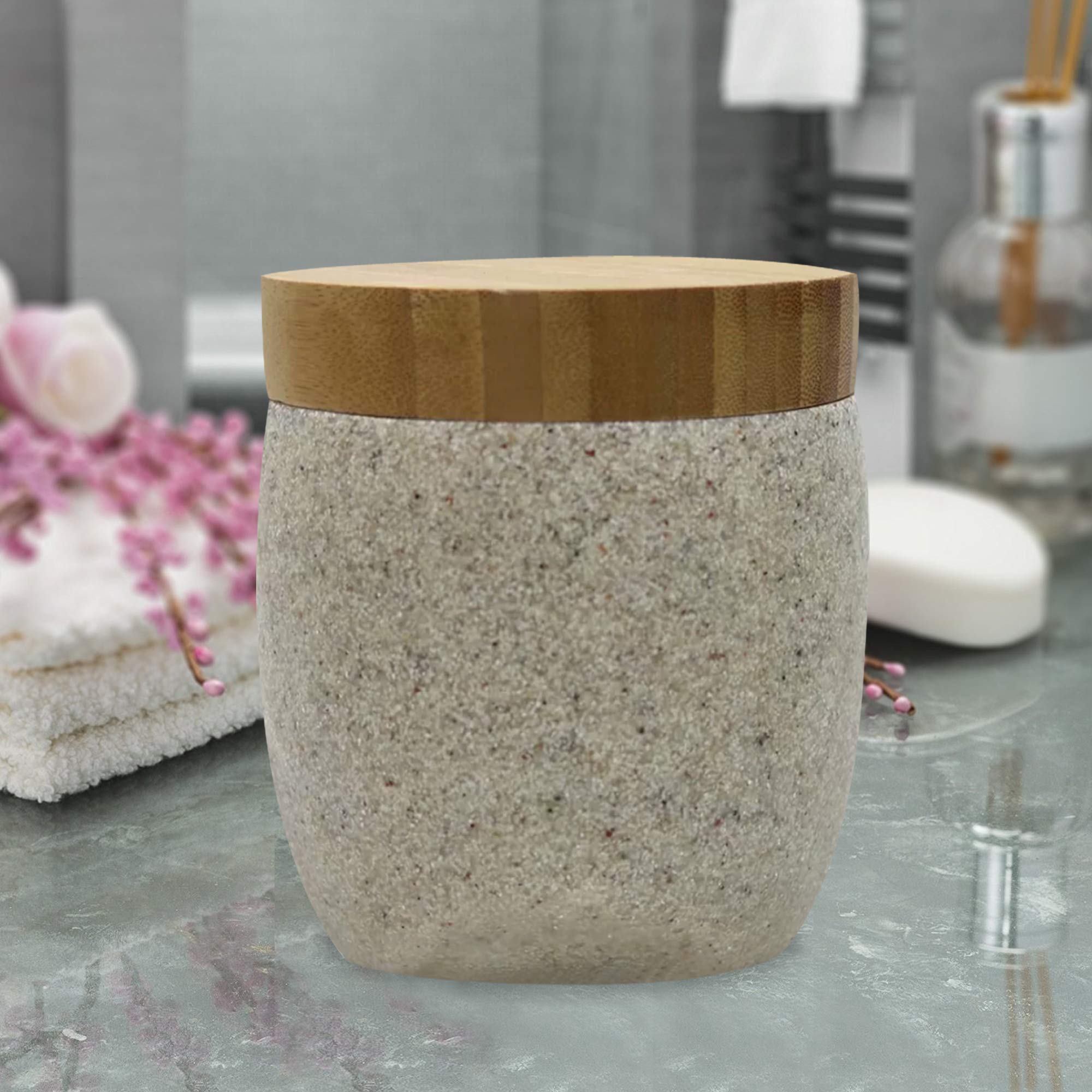 nu steel Brogan Canister Jar with Lid for Cosmetics and Makeup Storage, Bathroom, Countertop, Desk, and Vanity-Resin