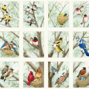 elizabeth's studio beautiful birds songbirds quilt fabric 24" x 44" panel