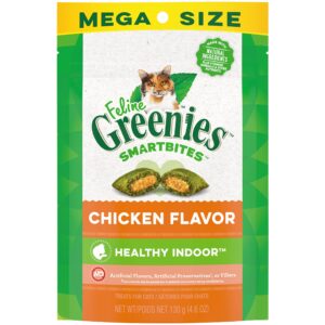 feline greenies smartbites healthy indoor natural treats for cats, chicken flavor, 4.6 oz. pouch