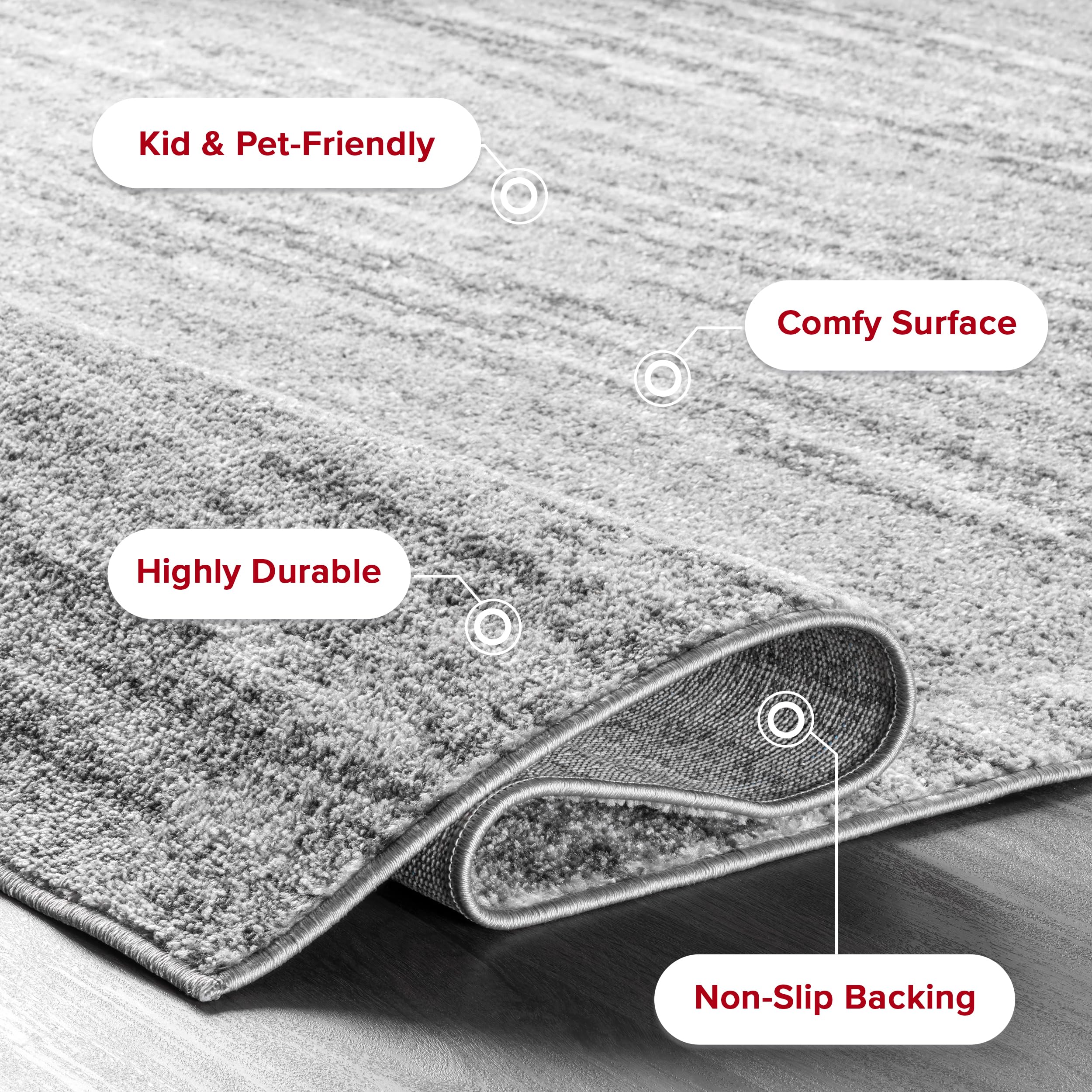 nuLOOM 4' x 6' Performance Indoor Area Rug, Non-Shed, Power Loomed High-Traffic Area Rug for Living Room, Bedroom, Home, Sherill Grey