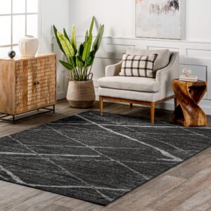 nuloom 5x8 thigpen contemporary area rug, charcoal, abstract lines, non-slip backing, stain resistant, for bedroom, dining room, living room, hallway, office, kitchen, entryway