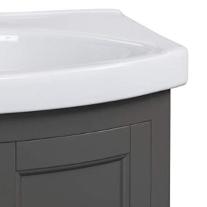 RUNFINE RFVA0069G 24 inch Wide All Wood Modern Gray Vanity with vitreous China top, 2 Doors and 1 Slow Close Arch Drawer