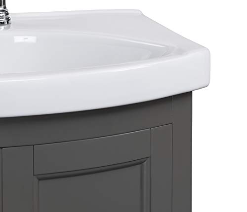 RUNFINE RFVA0069G 24 inch Wide All Wood Modern Gray Vanity with vitreous China top, 2 Doors and 1 Slow Close Arch Drawer