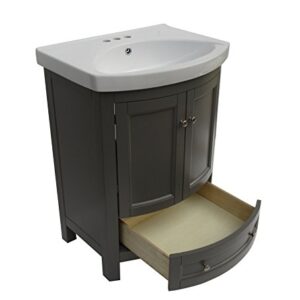 RUNFINE RFVA0069G 24 inch Wide All Wood Modern Gray Vanity with vitreous China top, 2 Doors and 1 Slow Close Arch Drawer