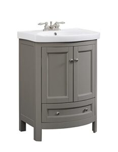 runfine rfva0069g 24 inch wide all wood modern gray vanity with vitreous china top, 2 doors and 1 slow close arch drawer