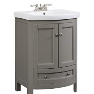 RUNFINE RFVA0069G 24 inch Wide All Wood Modern Gray Vanity with vitreous China top, 2 Doors and 1 Slow Close Arch Drawer