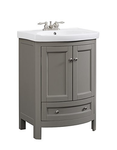 RUNFINE RFVA0069G 24 inch Wide All Wood Modern Gray Vanity with vitreous China top, 2 Doors and 1 Slow Close Arch Drawer