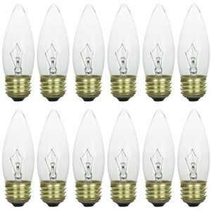 sunlite 25etc/32/12pk 25w incandescent torpedo tip chandelier with crystal clear light bulb and medium e26 base (12 pack)