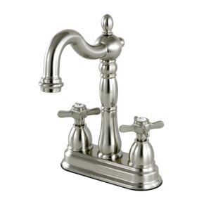 kingston brass kb1498bex 4" centerset bar faucet, brushed nickel, 4-3/4" in spout reach