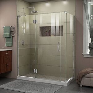 dreamline unidoor-x 58 1/2 in. w x 34 3/8 in. d x 72 in. h frameless hinged shower enclosure in chrome, e32806534l-01