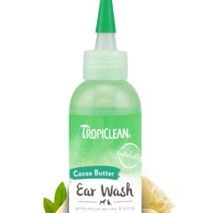 TropiClean Cocoa Butter Ear Wash for Dogs & Cats | Alcohol Free Dog Ear Cleaner Solution | Pet Ear Wash Derived from Natural Ingredients | Made in the USA | 4 oz.