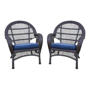 jeco wicker chair with blue cushion, set of 2, espresso/w00208-