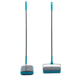 beldray la024855tq carpet sweeper - manual floor cleaner, roller to clean carpets and hard floors, pet fur remover, easy use, brush comb to remove dirt/hair from bristles, thin & compact, lightweight