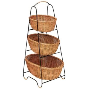 hubert merchandising stand with rattan baskets3 tier oval - 22" l x 15" d x 42" h