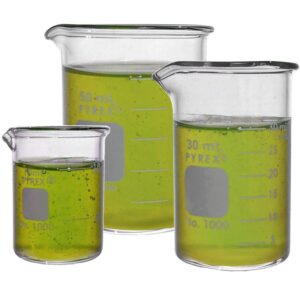 corning pyrex® #1000 griffin low form, micro glass beaker set - 3 sizes - 10ml, 30ml, 50ml