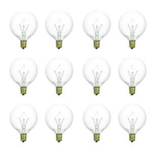 sunlite 40135 g16 globe incandescent light bulbs, 25 watts, medium base (e26), 120 volt, dimmable, 180 lumens, title 20 approved, 2600k warm white, clear, 12 count