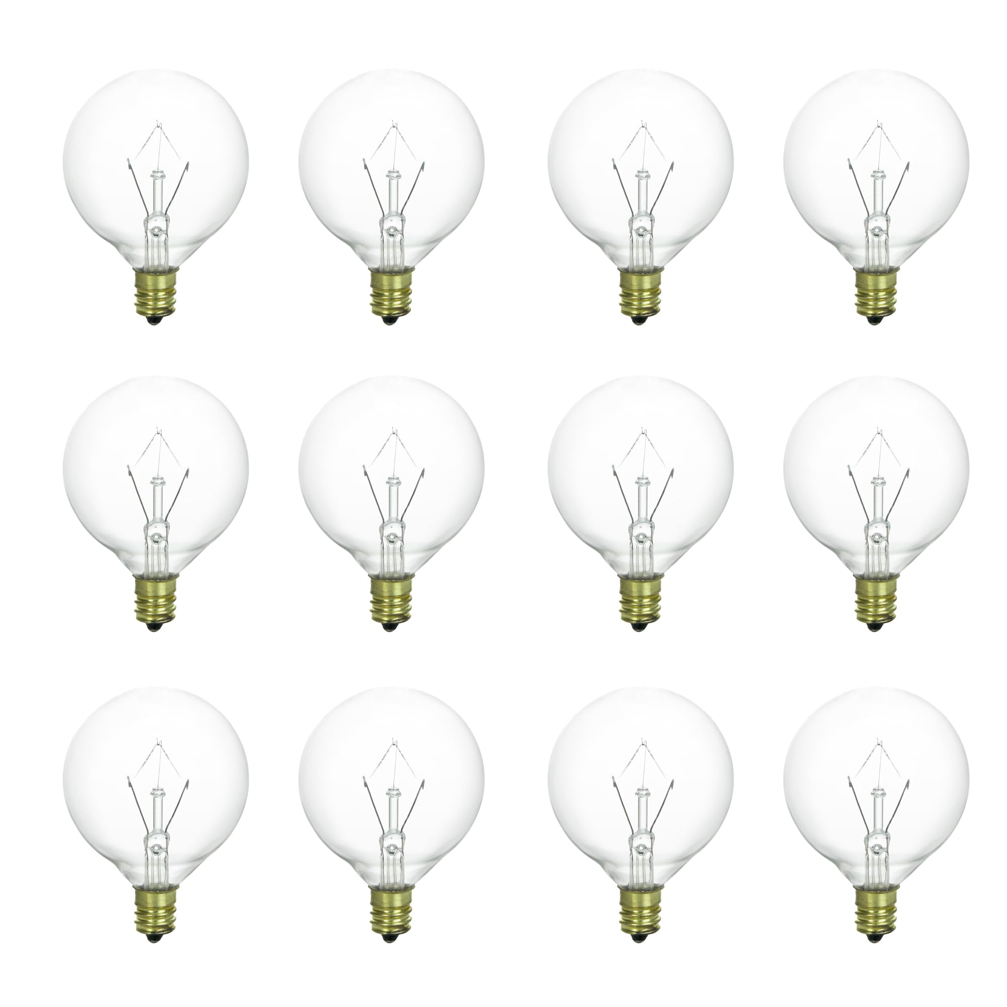 Sunlite 40135 G16 Globe Incandescent Light Bulbs, 25 Watts, Medium Base (E26), 120 Volt, Dimmable, 180 Lumens, Title 20 Approved, 2600K Warm White, Clear, 12 Count