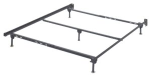 signature design by ashley adjustable metal bolt on bed base frame with protective floor glides, queen, black