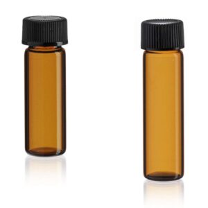 magnakoys 1 dram & 2 dram variety in amber glass vials w/ black caps for essential oils & liquids