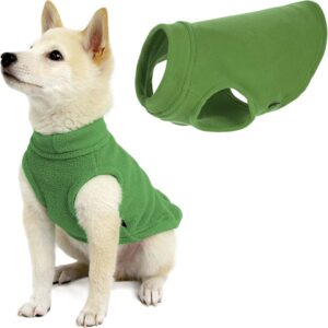 gooby stretch fleece vest dog sweater - warm pullover fleece dog jacket - winter dog clothes for small, large dogs, boy or girl - soft, super stretchy fleece vest dog sweater - grass green, medium