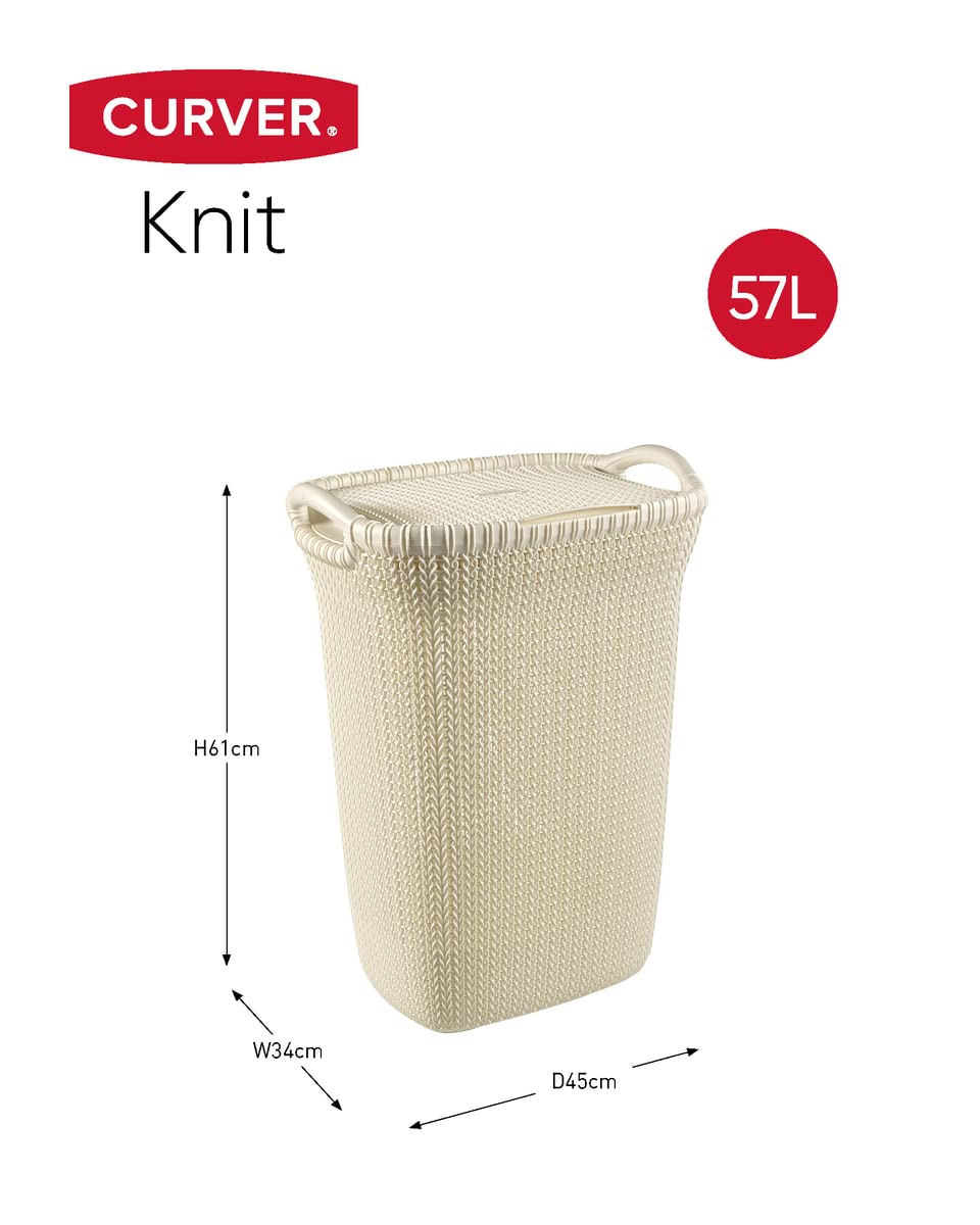 CURVER Strickoptik 57 Liter Clothes Box Knit Rectangular White, 57L Hamper