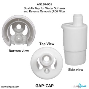 Dual Air Gap for Water Softener and Reverse Osmosis with 5/8 or 1/2-inch and 3/8 or 1/4-inch inlets, 1-1/2 or 2-inch Standpipe (8500, GAP-CAP, AG130-001)