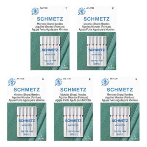 schmetz microtex sharp sewing machine needles - quilting & topstitching supplies, size 80/12, 5-needle card, pack of 5