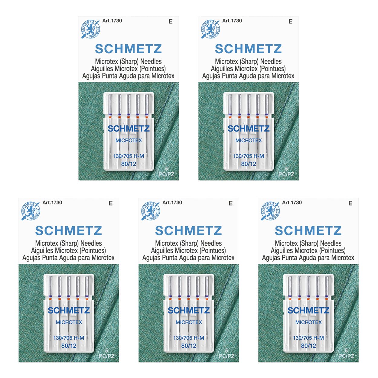 SCHMETZ Microtex Sharp Sewing Machine Needles - Quilting & Topstitching Supplies, Size 80/12, 5-Needle Card, Pack of 5