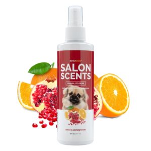 bark2basics salon scents pet grooming cologne - 8 oz, natural professional groomer perfume for dogs and cat, long lasting, deodorizing, (citrus and pomegranate)