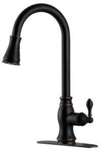 derengge oil rubber bronze kitchen sink faucet,single handle pull-down kitchen faucet,with deck plate for farmhouse, camper, laundry, rv, bar, 1 hole or 3 hole installation,fk-c258d-orb-tud