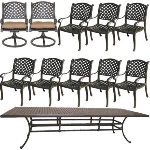 cast aluminum patio dining set nassau 11 piece outdoor furniture with 46"x120" rectangle table