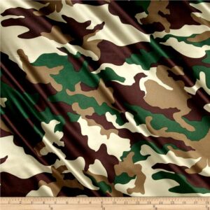 charmeuse satin camo hunter, fabric by the yard