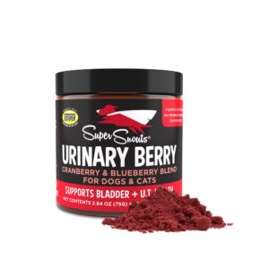 super snouts urinary berry urinary tract supplements for dogs & cats, made in usa, us & canadian blueberry & cranberry powder, uti, kidney health support, bladder support for dogs (2.64 oz)