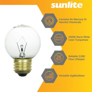 Sunlite 40135 G16 Globe Incandescent Light Bulbs, 25 Watts, Medium Base (E26), 120 Volt, Dimmable, 180 Lumens, Title 20 Approved, 2600K Warm White, Clear, 12 Count