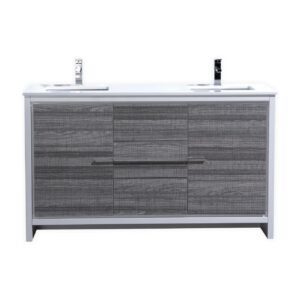 kubebath dolce 60″ double sink ash gray modern bathroom vanity with white quartz counter-top