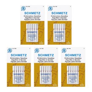 schmetz embroidery sewing machine needles - precision needles, size 75/11, 5-needle cards, pack of 5