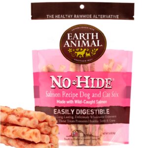 Earth Animal No Hide Stix Salmon Flavored Natural Rawhide Free Dog Chews Long Lasting Dog Chew Sticks | Dog Treats for Small Dogs and Cats | Great Dog Chews for Aggressive Chewers (1 Pack)