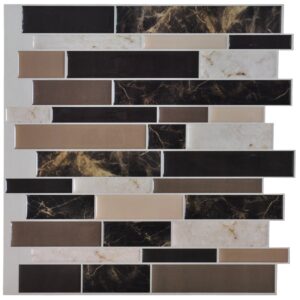 art3d 6-pack peel and stick vinyl sticker kitchen backsplash tiles, 12" x 12" marble design