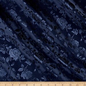 rose satin jaquard navy, fabric by the yard