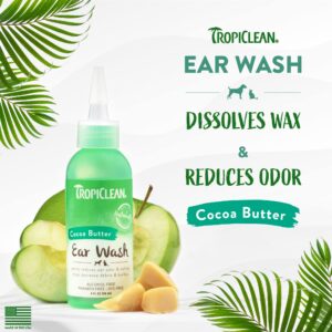 TropiClean Cocoa Butter Ear Wash for Dogs & Cats | Alcohol Free Dog Ear Cleaner Solution | Pet Ear Wash Derived from Natural Ingredients | Made in the USA | 4 oz.