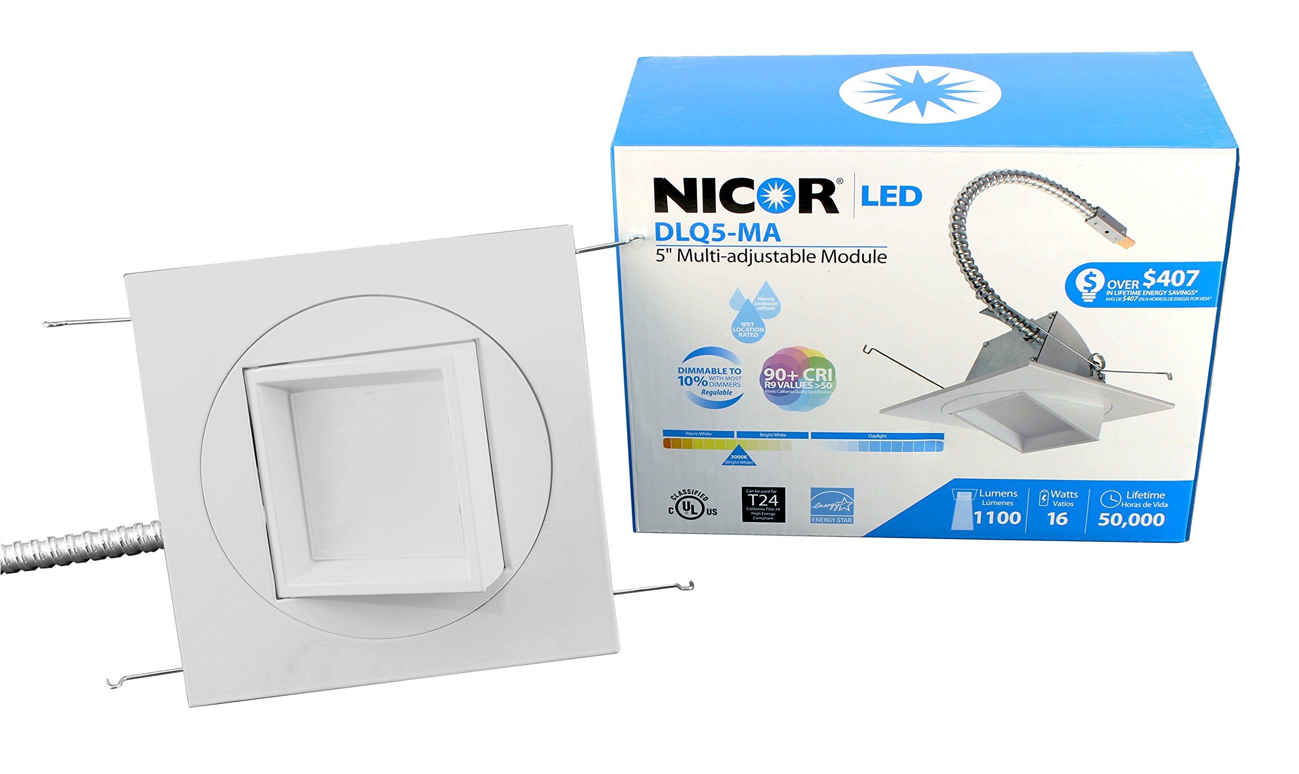 NICOR Lighting DLQ5-MA-10-120-3K-WH DLQ5 Downlight, 5", 3000K