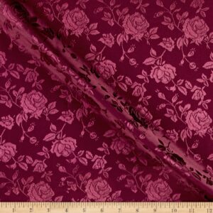 rose satin jaquard burgundy, fabric by the yard