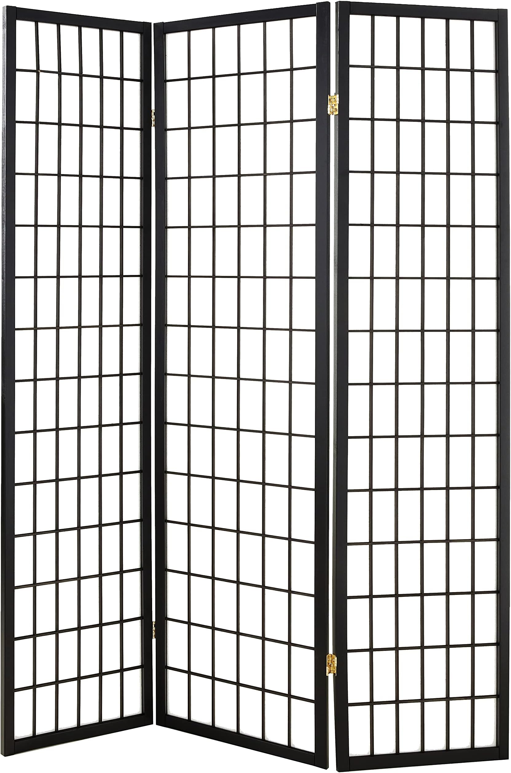 GTU Furniture Japanese Style 3 Panels Wood Shoji Room Divider Screen Oriental for Home/Office (Black)