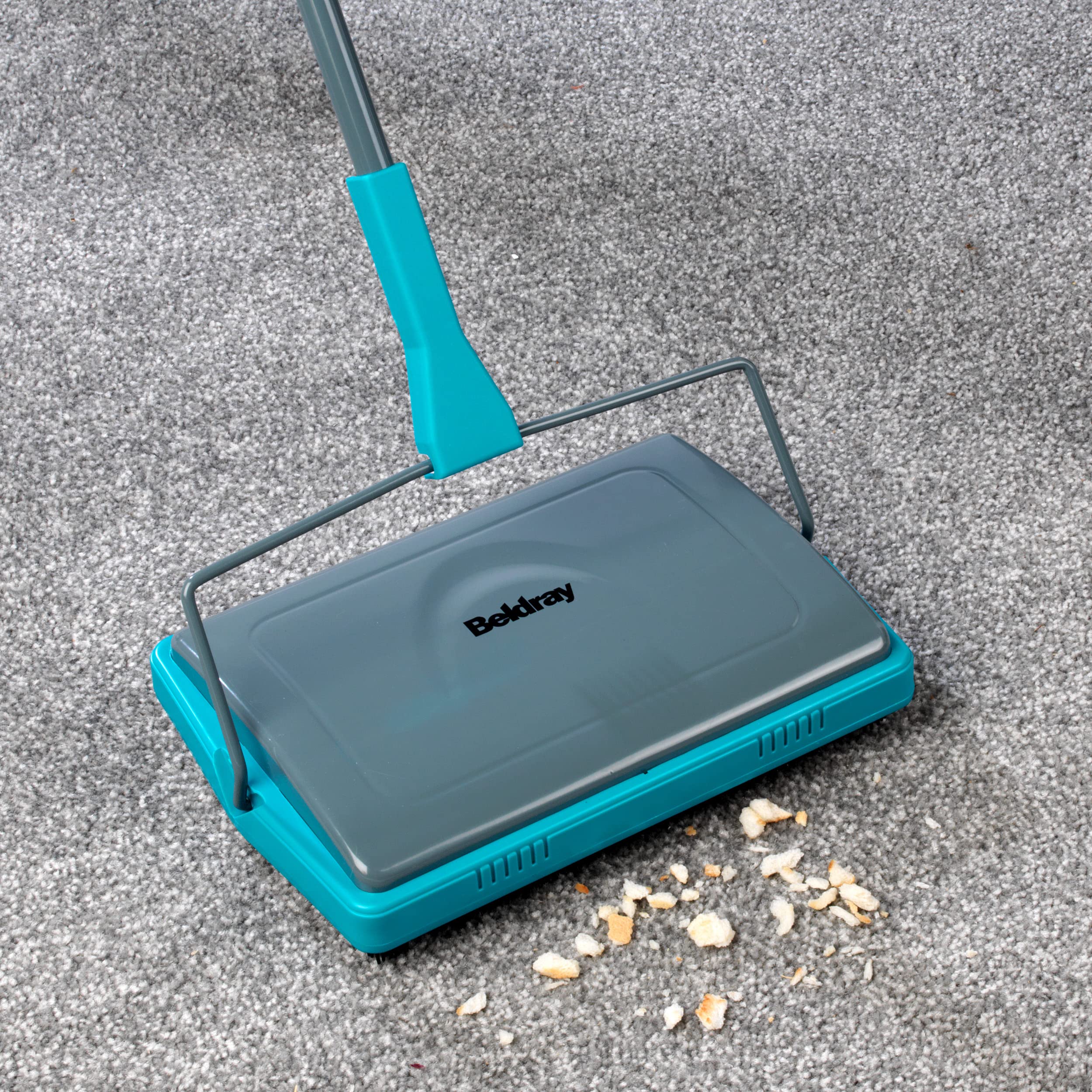 Beldray LA024855TQ Carpet Sweeper - Manual Floor Cleaner, Roller to Clean Carpets and Hard Floors, Pet Fur Remover, Easy Use, Brush Comb to Remove Dirt/Hair from Bristles, Thin & Compact, Lightweight