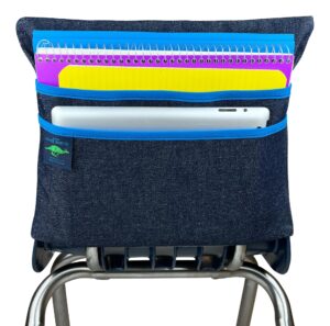 aussie pouch chair pocket with double pocket design, medium, 15 inches, blue trim