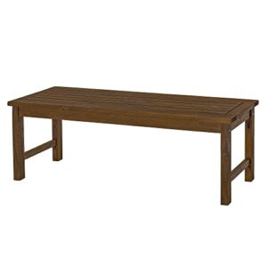 walker edison rendezvous modern solid acacia wood slatted patio bench, 53 inch, dark brown